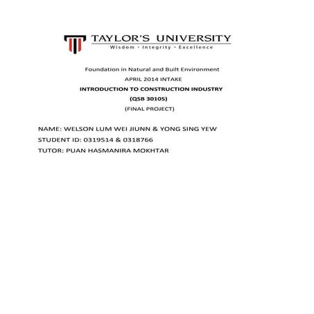Introduction to construction industry final project (project brief) | DOCX
