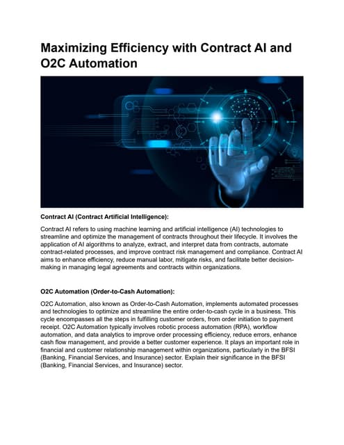 Maximizing Efficiency With Contract Ai And O2c Automation Pdf