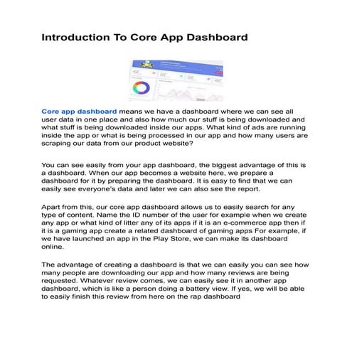 Introduction To Core App Dashboard.pdf | Internet | Computing