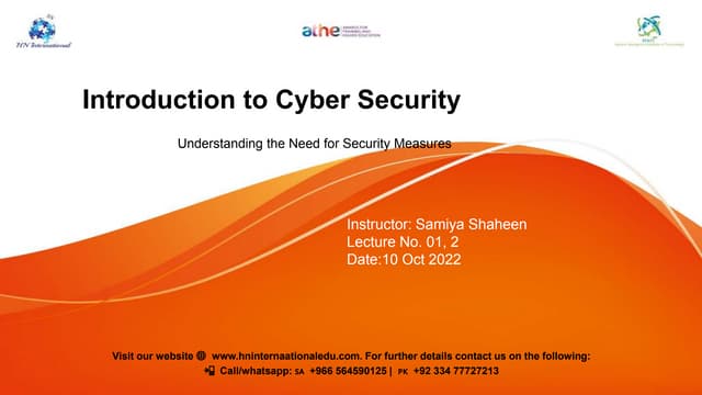 Introduction To Cyber Security L01 Pptx