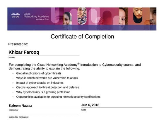 Cyber Security Completion Certificate | PDF