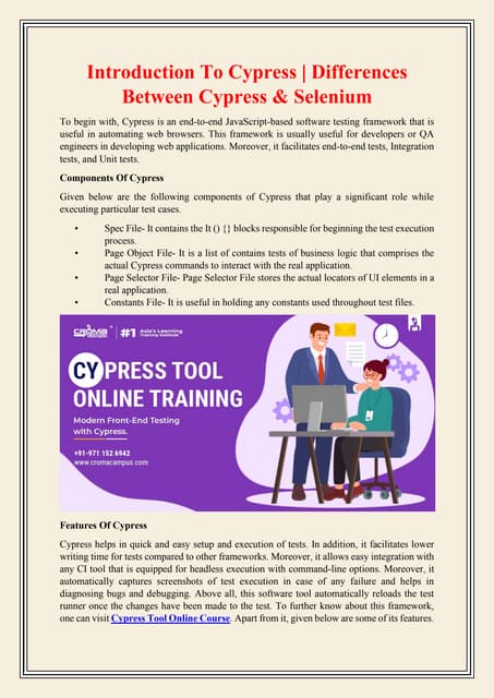 Introduction To Cypress | Differences Between Cypress & Selenium | PDF Introduction To Cypress | Differences Between Cypress & Selenium | PDF
