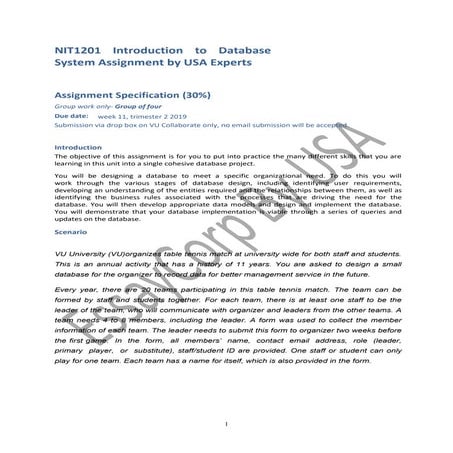 NIT1201 Introduction to Database System Assignment by USA Experts | PDF