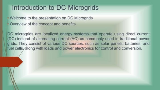 INTEGRATION OF RENEWABLE ENERGY IN DC MICROGRID.pptx | Gas and Electric ...