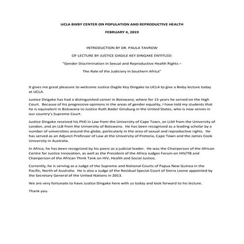 Introduction to Judge Dingake lecture 4 feb 2019 | PDF