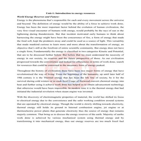 Introduction to energy resources- ENERGY SCIENCE | DOCX
