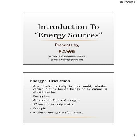 Introduction to Energy Sources | PDF