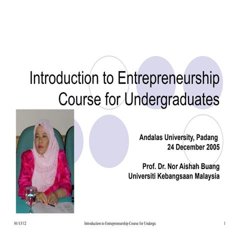 Introduction to entrepreneurship course for undergraduates | PPT