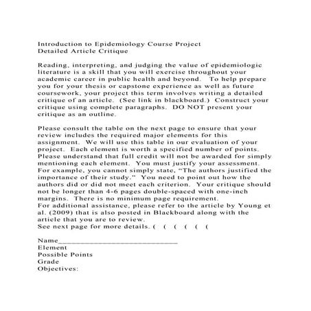 Introduction to Epidemiology Course Project Detailed Article Cri.docx