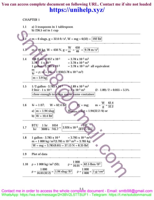 Solutions manual for fundamentals of fluid mechanics 7th edition by munson | PDF