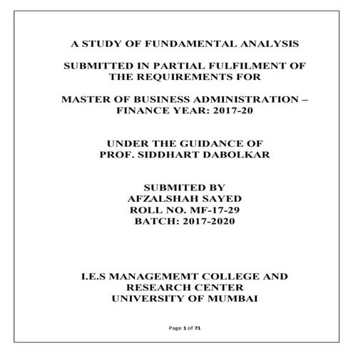 Introduction To Fundamental Analysis Project Docx