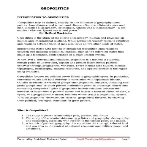 Introduction to geopolitics | PDF