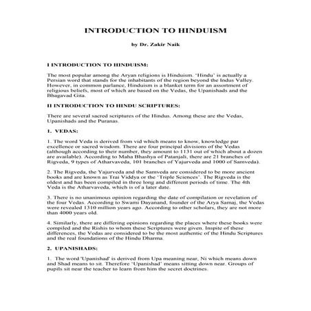 Introduction To Hinduism (Dr Zakir Naik) | PDF