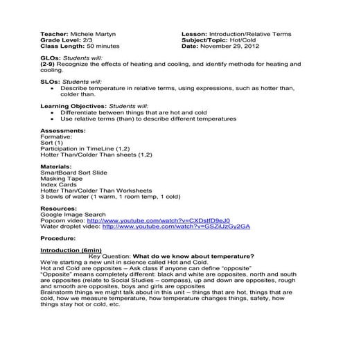 Introduction To Hot And Cold | PDF