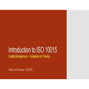 Introduction to ISO 10015 Quality Management – Guidelines for Training | PPTX