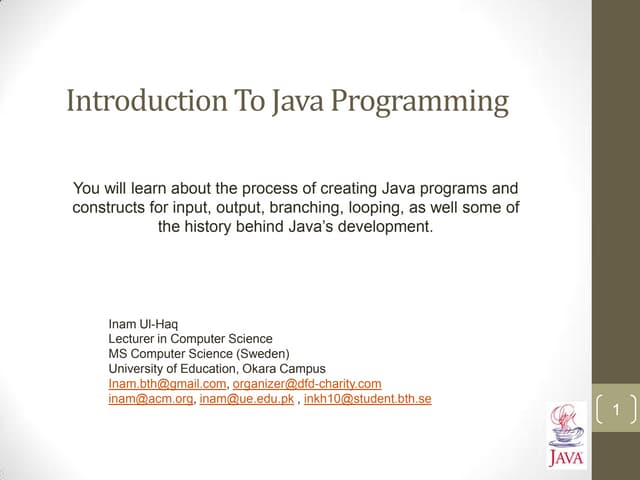 Introduction To Java Programming Part 1 Ppt