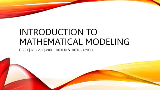 Introduction To Mathematical Modeling Pptx