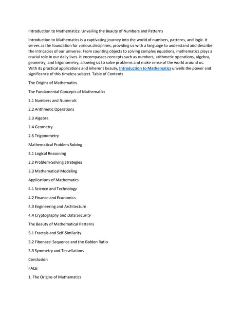 Mathematics in our World- Lesson 1 | PDF