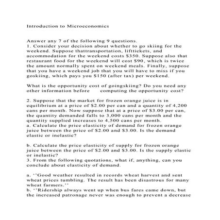 Introduction to Microeconomics Answer any 7 of the followin.docx
