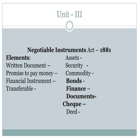 Introduction to Negotiable Instruments Act | PPTX