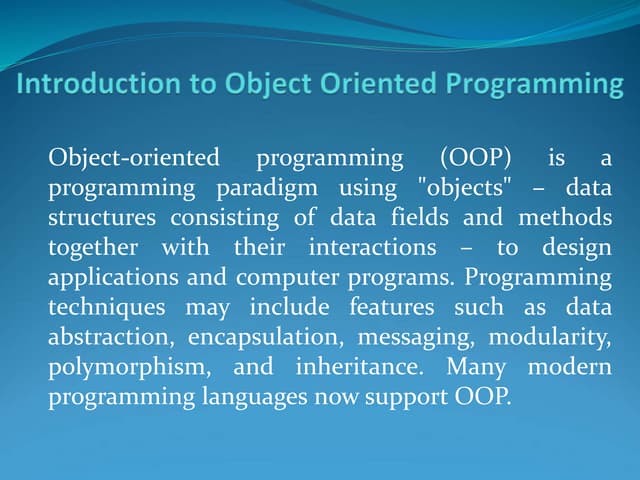 Introduction To Object Oriented Programming2ppt Programming 3229