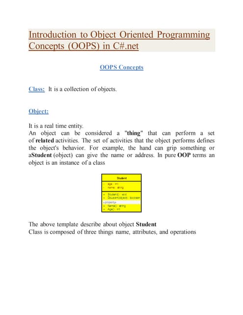 Introduction To Object Oriented Programming Concepts Docx 6235