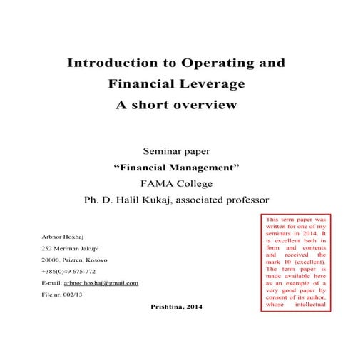 Introduction to operating and financial leverage | PDF | Business Accounting & Finance | Business