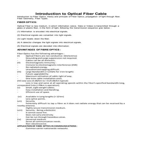 Introduction to optical fiber cable | DOCX | Physics | Science