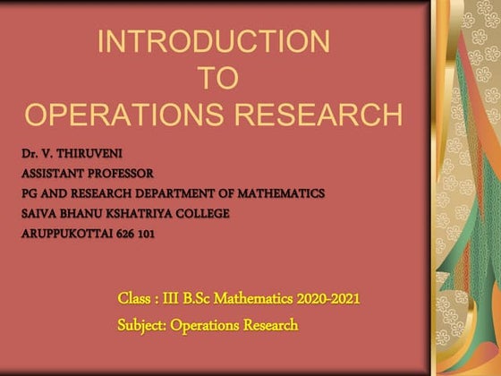 Introduction to Operations Research | PPTX | Science