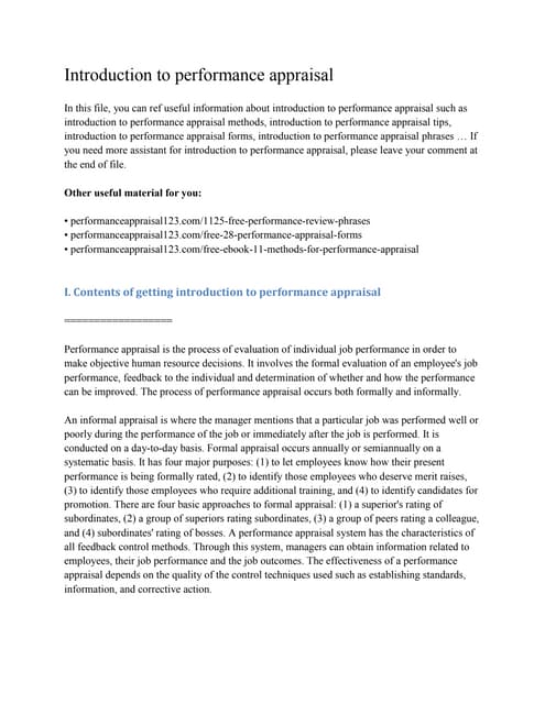 What is a performance appraisal | PDF