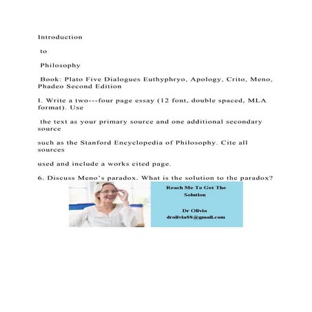 Introduction to Philosophy Book Plato Five Dialogues Eu.docx
