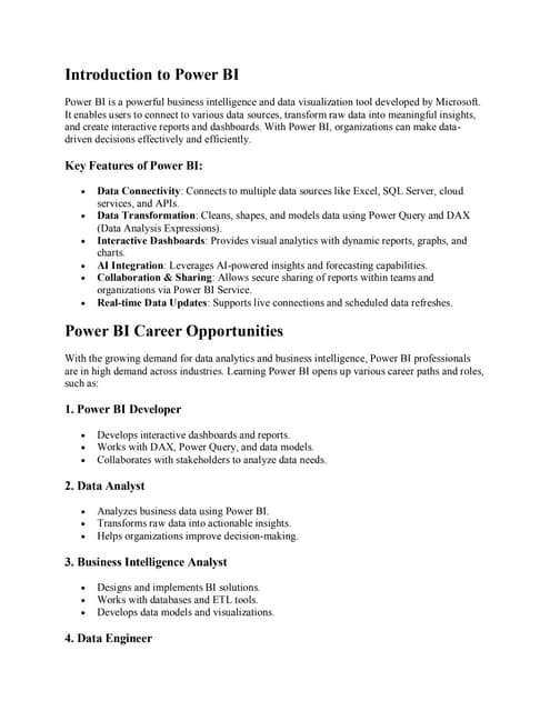 Features and Benefits of Power BI | PDF