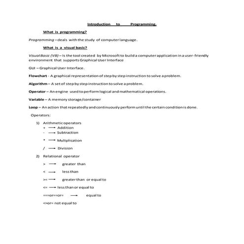 Introductionto Programming Docx Programming Languages Computing 6159