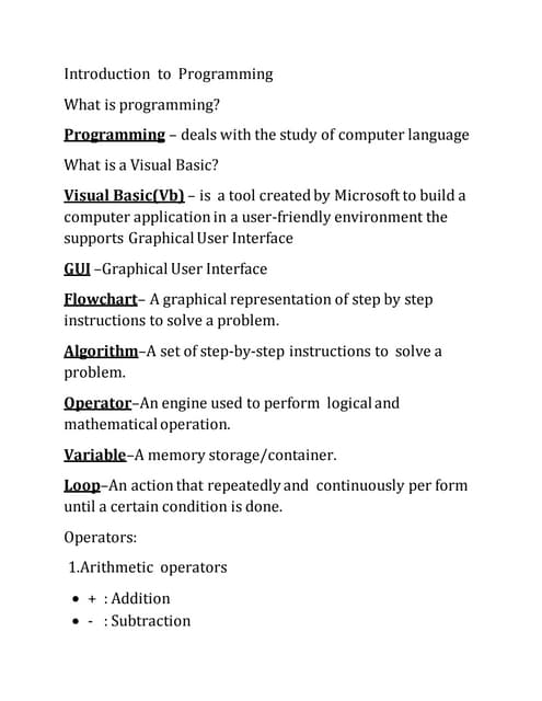 Introduction To Programming Docx Programming Languages Computing