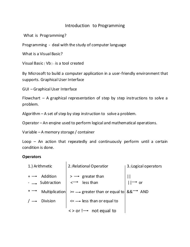Introduction To Programming
