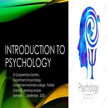 Introduction to psychology ,Definitions ,Origins,Schools and Branches | PPT