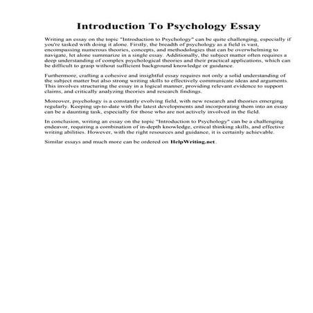 Introduction To Psychology Essay. Introduction to Psychology. - A-Level ...
