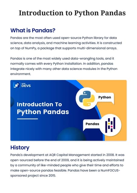 Introduction Installation Of Pandas Pandas Python What Is Pandas