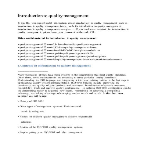 Introduction to quality management | PDF
