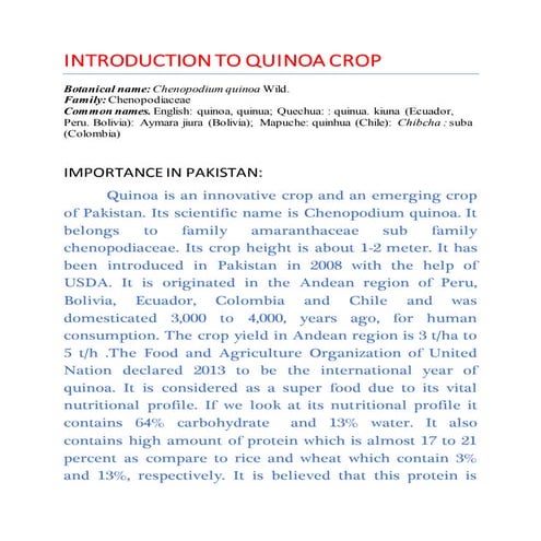 quinoa crop introduction by siddique ahmad ( agriculture university of ...