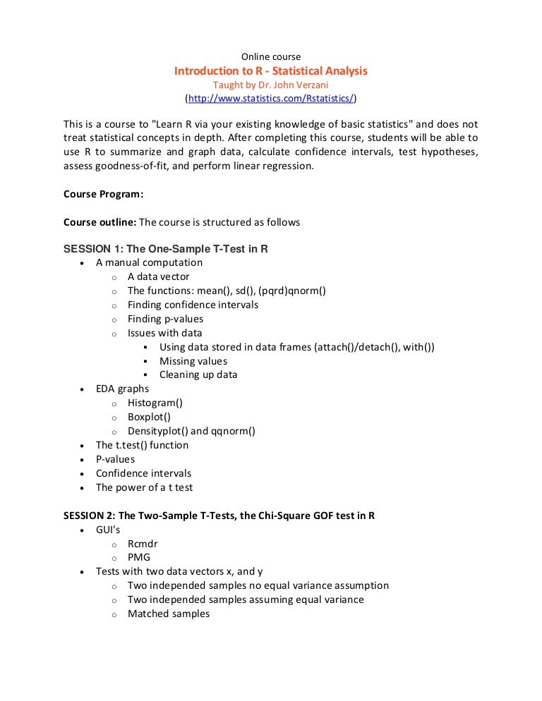 Introduction To R Statistical Analysis Introduction To R Statistical Analysis