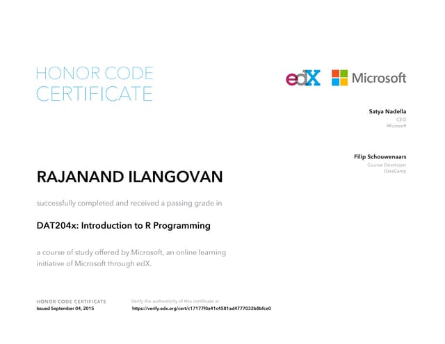 Introduction To R Programming Certificate Ppt