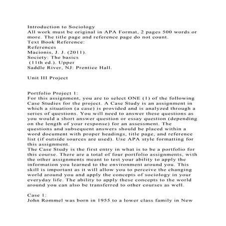 Introduction to SociologyAll work must be original in APA Format, .docx