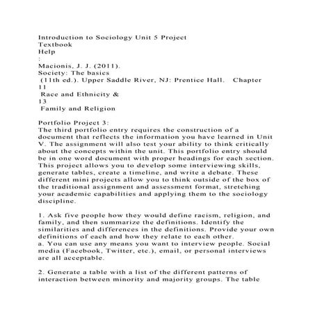 Introduction to Sociology Unit 5 ProjectTextbook Help Macio.docx ...