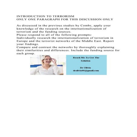 INTRODUCTION TO TERRORISMONLY ONE PARAGRAPH FOR THIS DISCUSSION ON.docx