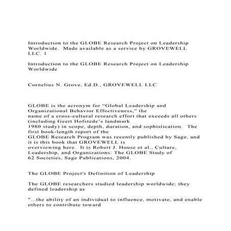 Introduction to the GLOBE Research Project on Leadership World.docx