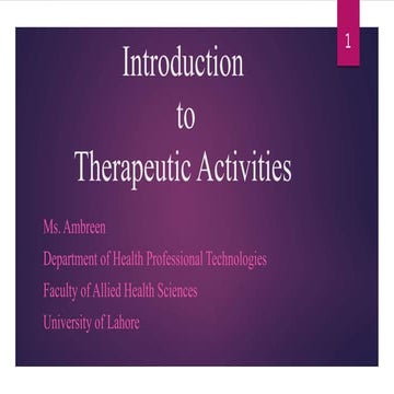Introduction to therapeutic activities | PPTX