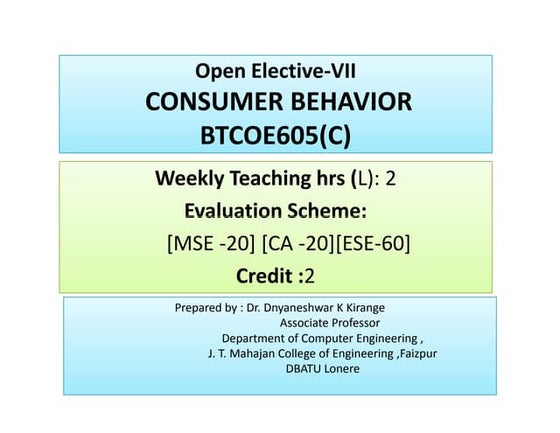 Lec 3.pptx Basics of Consumer Behavior | PPT