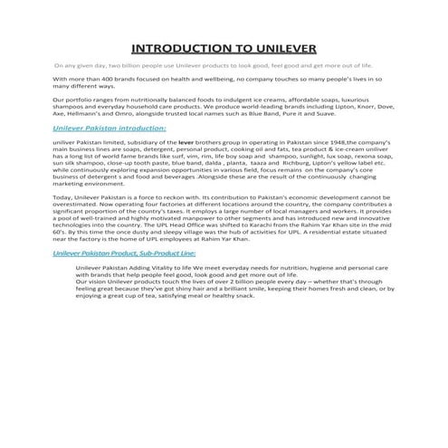 Introduction to unilever | DOCX