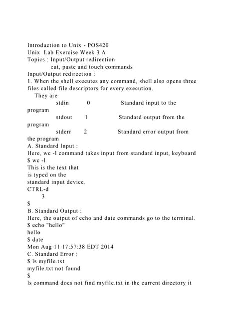 Introduction To Unix Pos420unix Lab Exercise Week 3 Atopicsdocx 9211